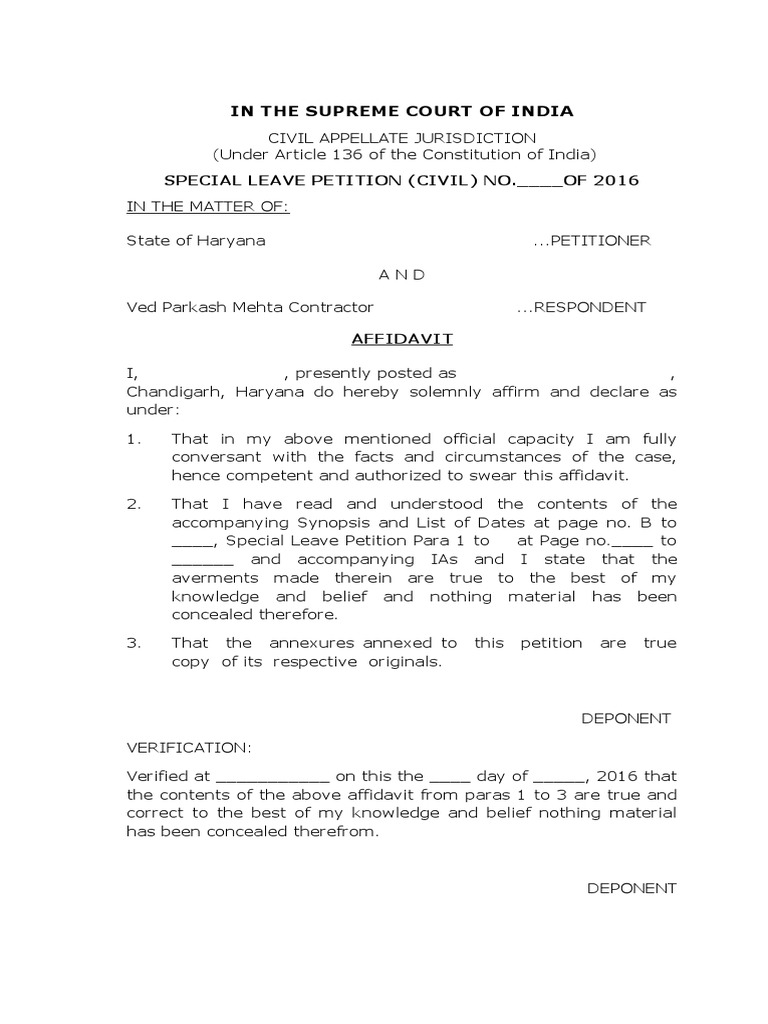Supreme Court Affidavit Format Guide | PDF