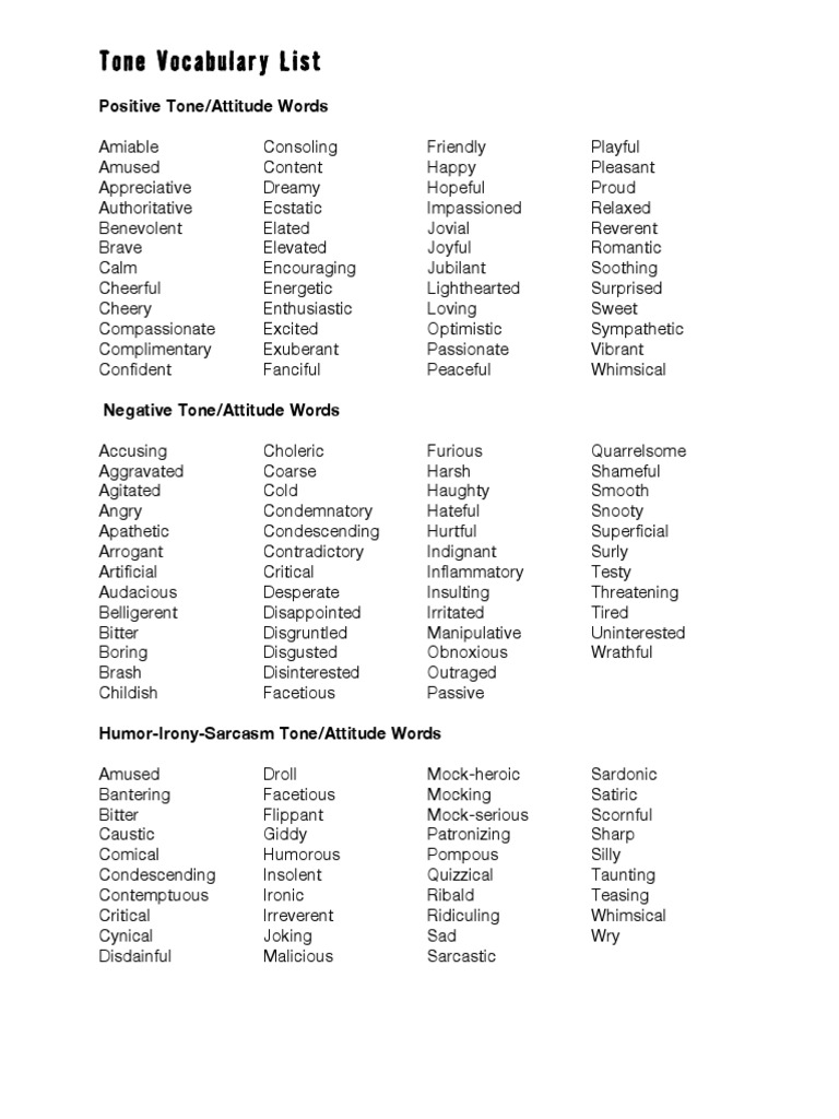 Tone Vocabulary List | PDF