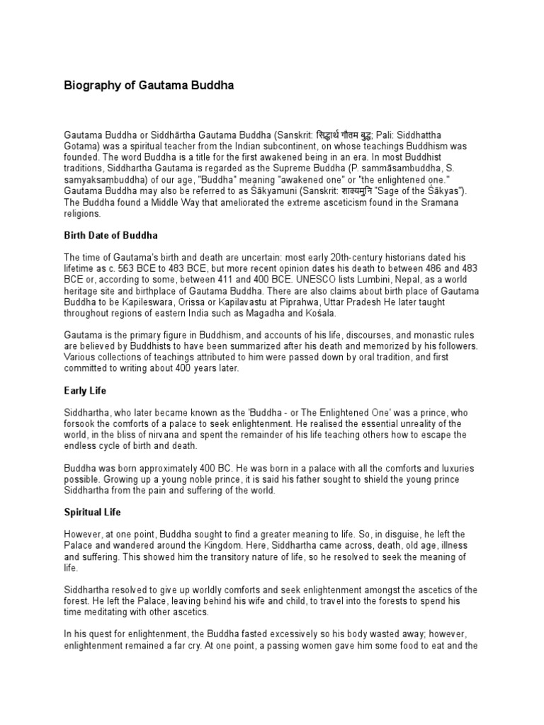 Biography of Gautama Buddha | PDF | Gautama Buddha | Religious Comparison