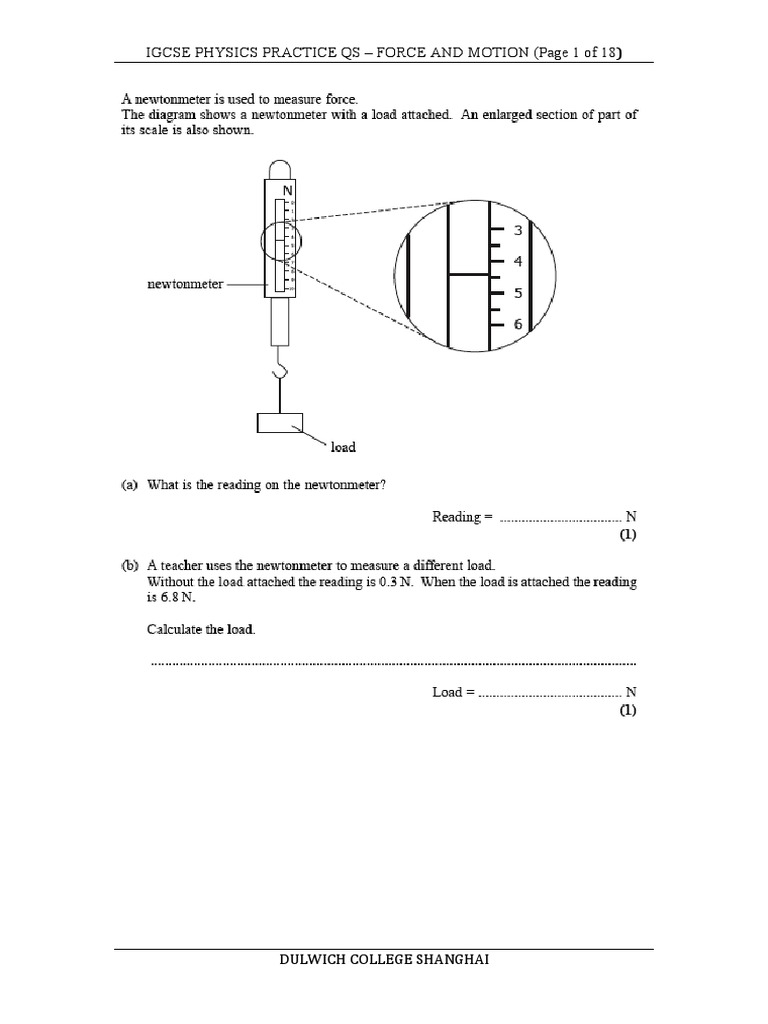 IGCSE Physics Force & Motion Practice | PDF