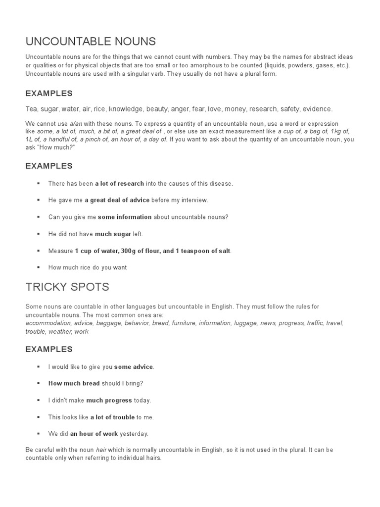 Understanding Uncountable Nouns | PDF