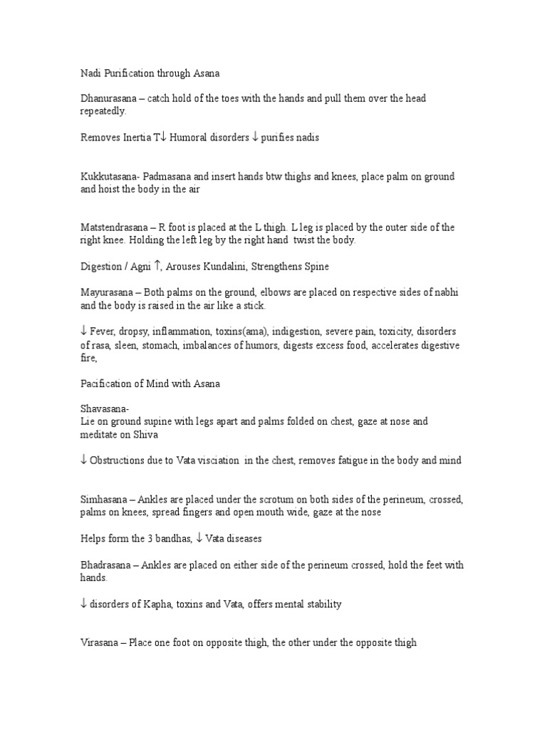 Nadi Purification Through Asana | PDF | Prana | Hand