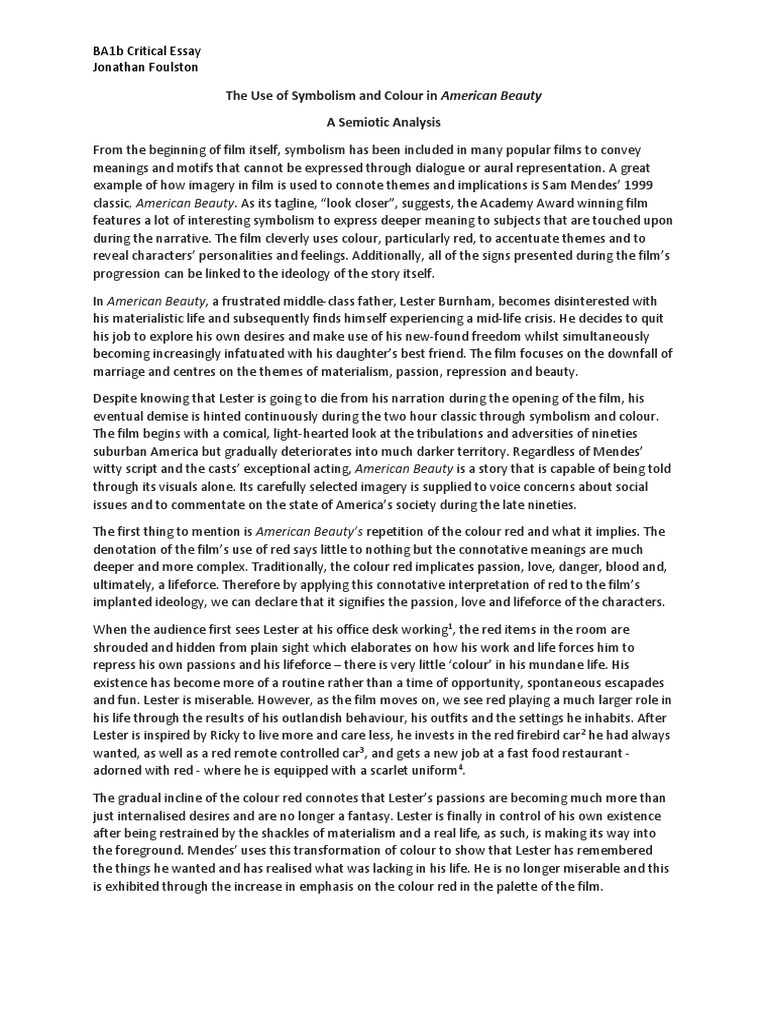 The Use of Symbolism and Colour in American Beauty: A Semiotic Analysis ...