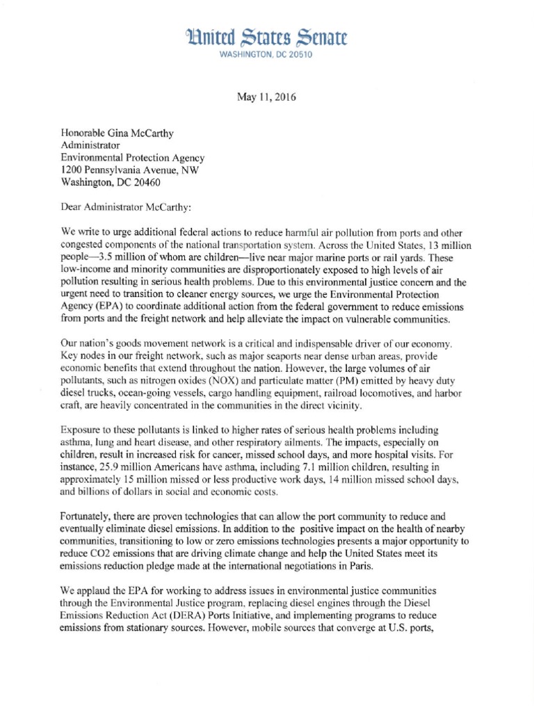 Letter To EPA On Port Air Quality - 5.11.16 | PDF
