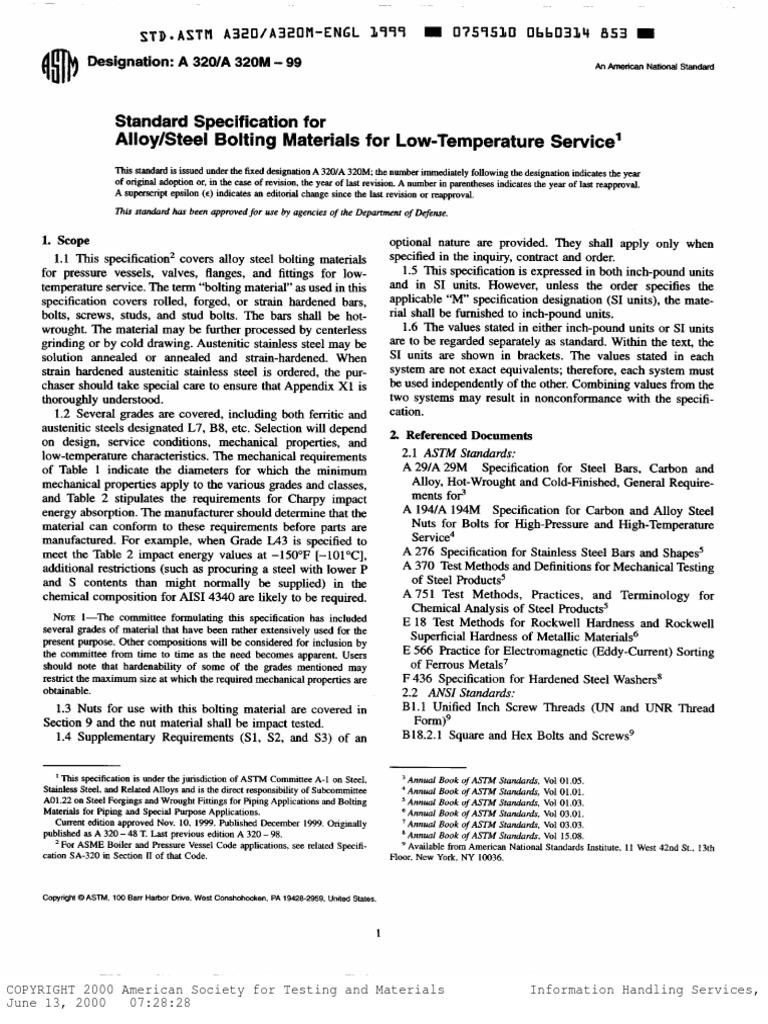 Astm A320 | PDF | Metals | Building Materials
