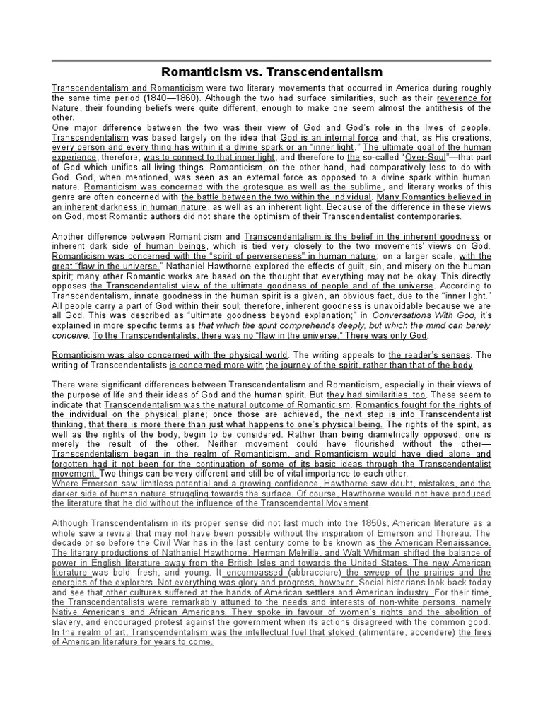 US - Romanticism Vs Transcendentalism | PDF | Transcendentalism ...