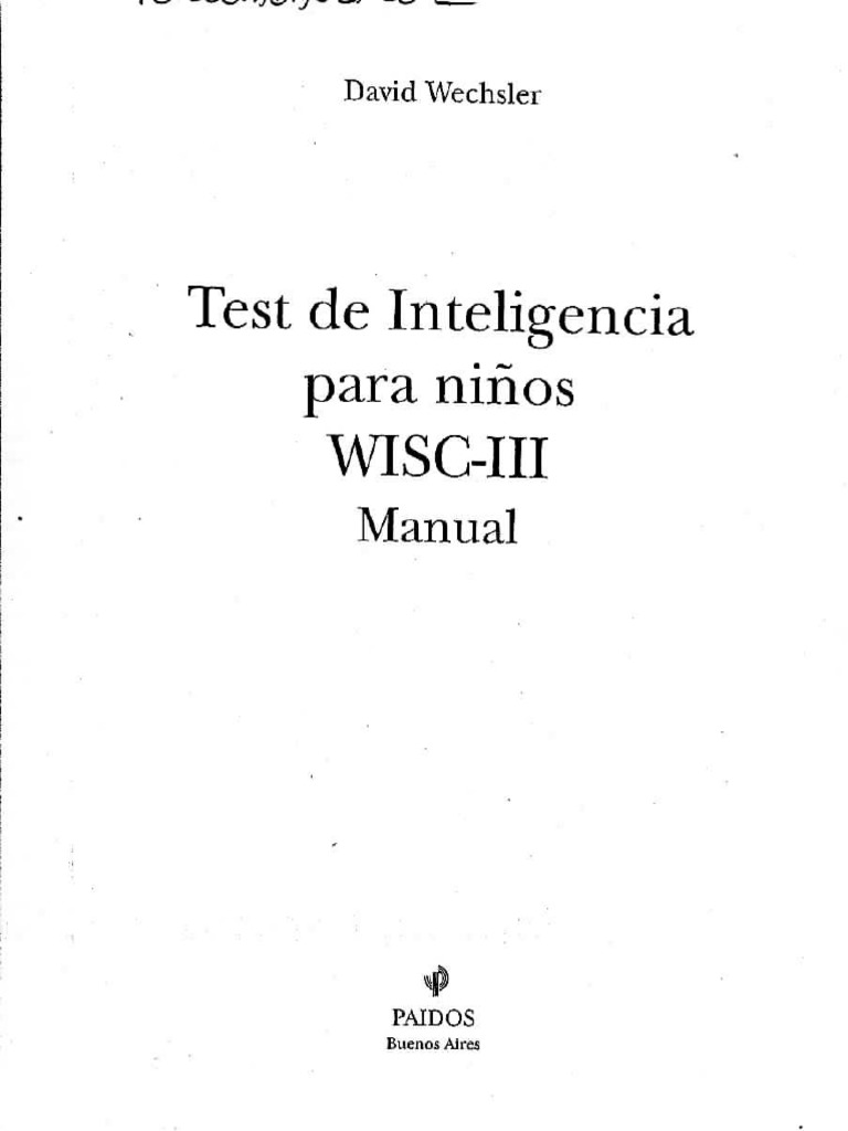 Wechsler. Test Inteligencia Niños WISC III - MANUAL (Parte 1) | PDF