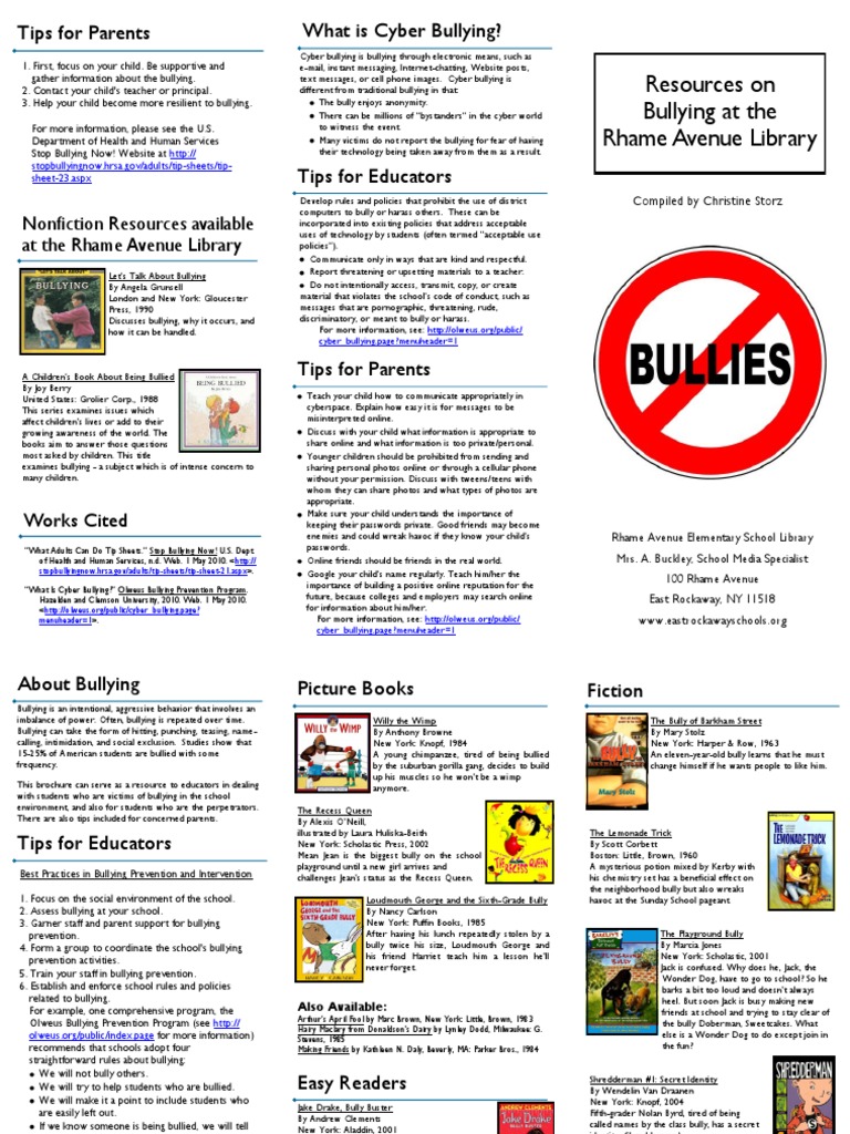Bullying Resources Brochure | PDF | Cyberbullying | Psychological Abuse
