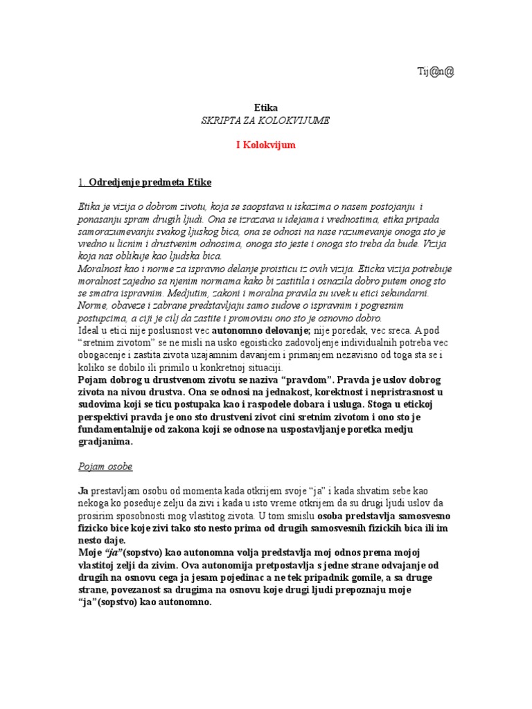 Etika Skripta I Kolokvijum | PDF