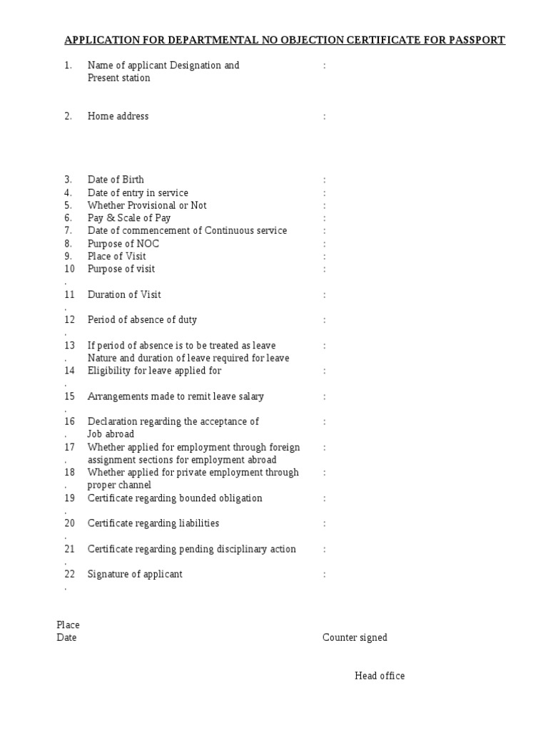 NOC For Passport From Govt | PDF | Identity Document | Official Documents