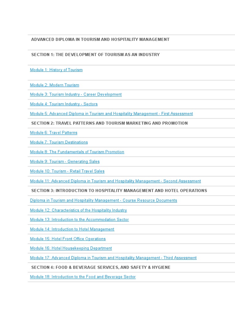 Advanced Diploma in Tourism Management | PDF | Motel | Tourism