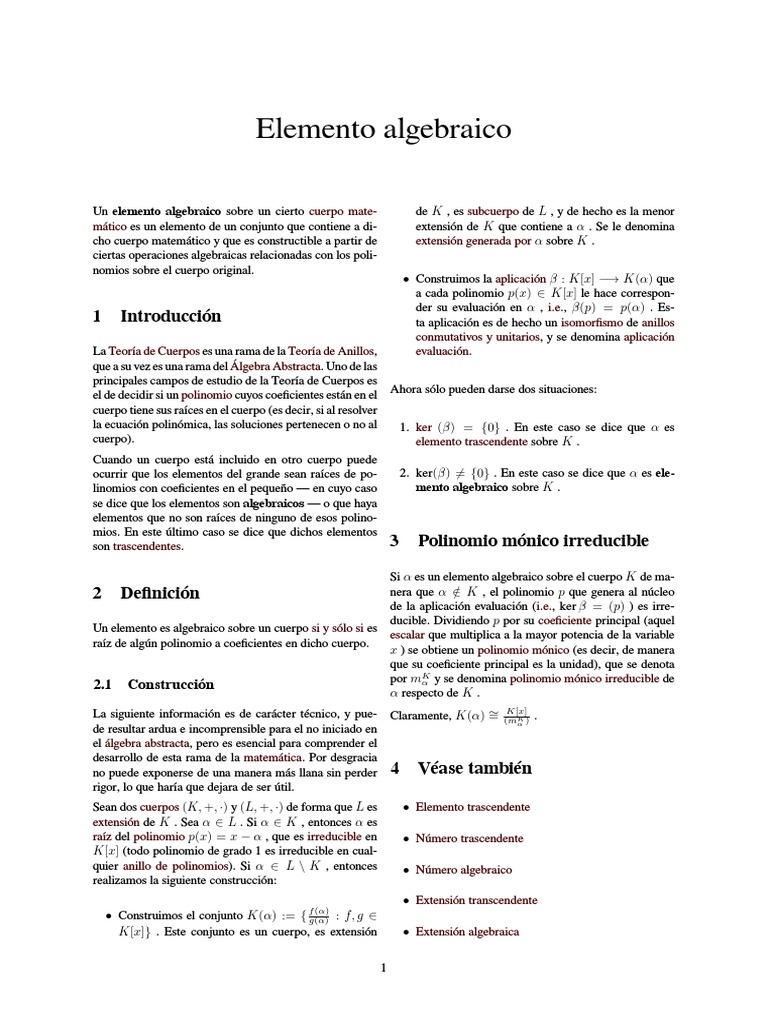 Elemento Algebraico | PDF | Campo (Matemáticas) | Álgebra