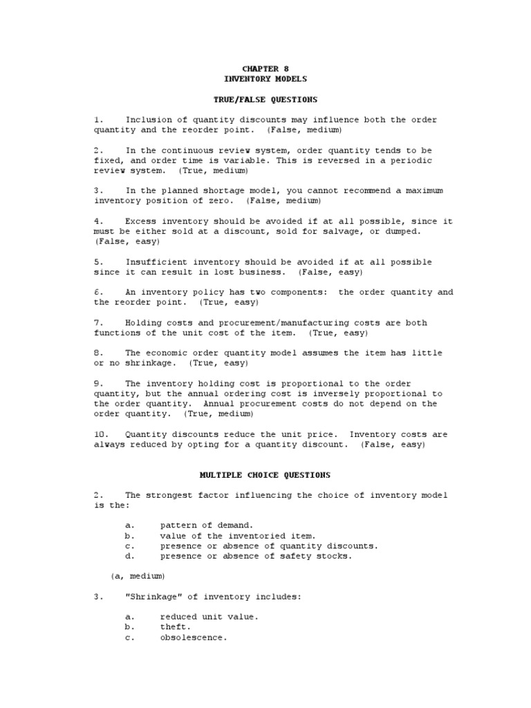Chapter 8 Web (ISDS 361B) | PDF | Inventory | Standard Deviation
