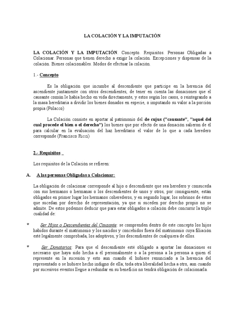 La Colacion | PDF | Herencia | Bienes (Ley)
