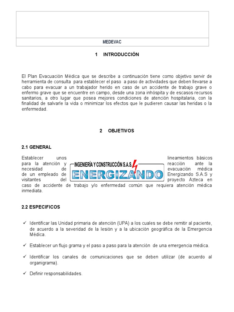 Plan de Medevac para Emergencias Médicas | PDF | Herida | Quemar
