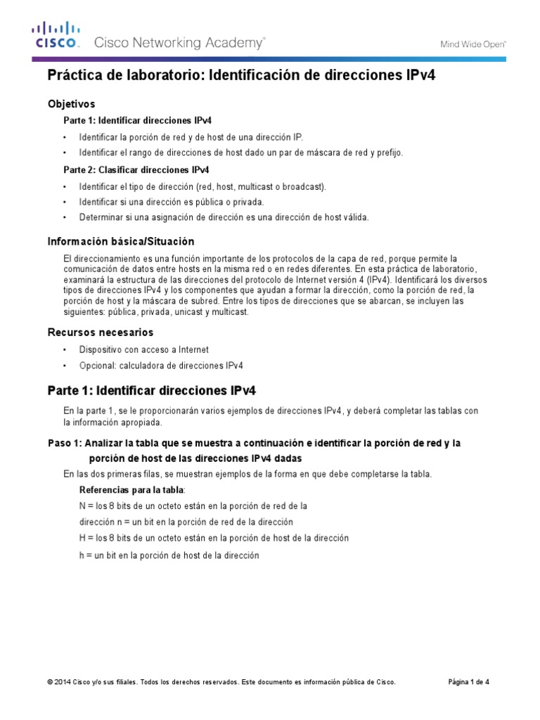 8.1.4.8 Lab - Identifying IPv4 Addresses | PDF | Dirección IP | Protocolos de internet
