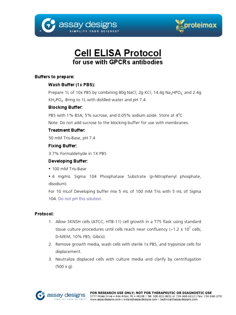 Cell Elisa Protocol: For Use With Gpcrs Antibodies | PDF | Elisa ...