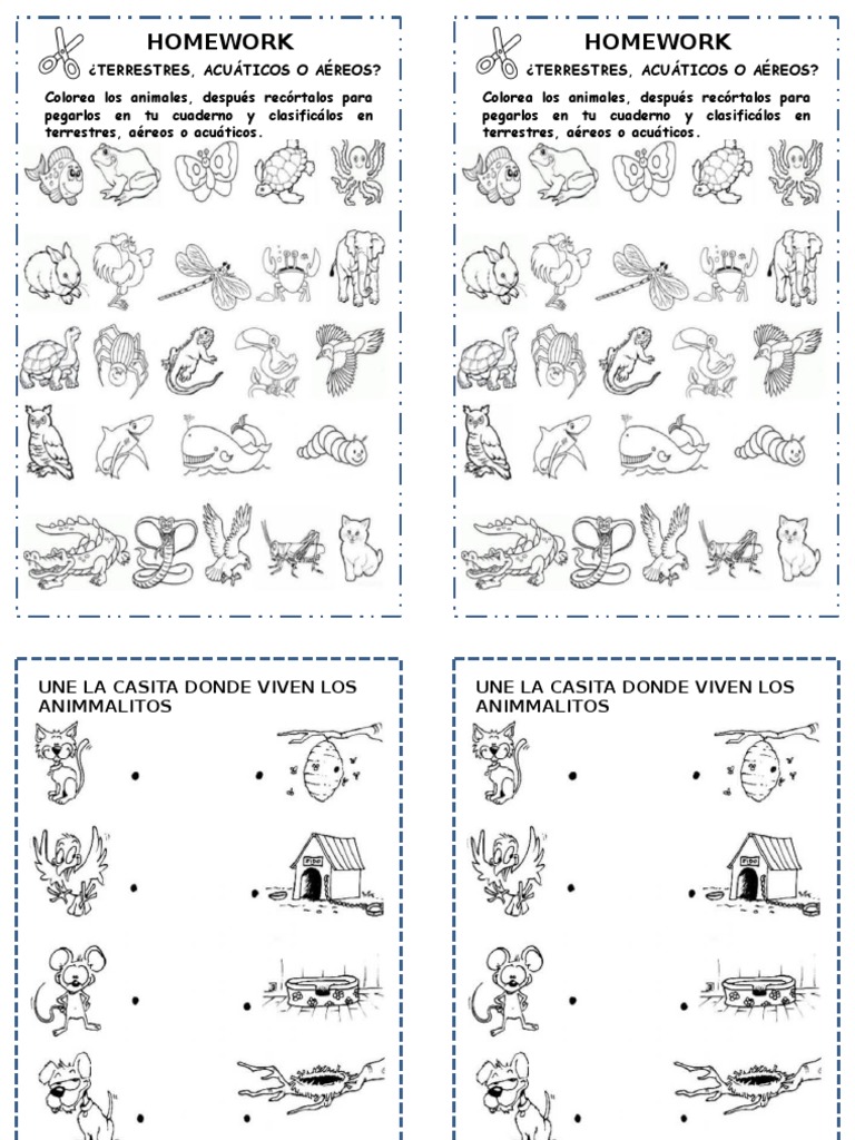 Ficha De Animales Terrestres Y Acuáticos