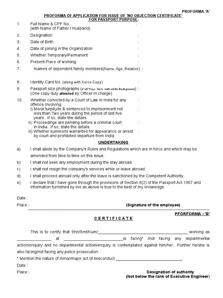 Passport Proforma - Affidavit & Noc | PDF | Passport | Crime & Violence