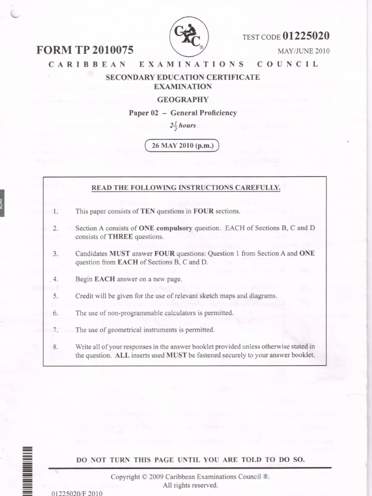 CSEC Geography 2010 Paper 2 | PDF