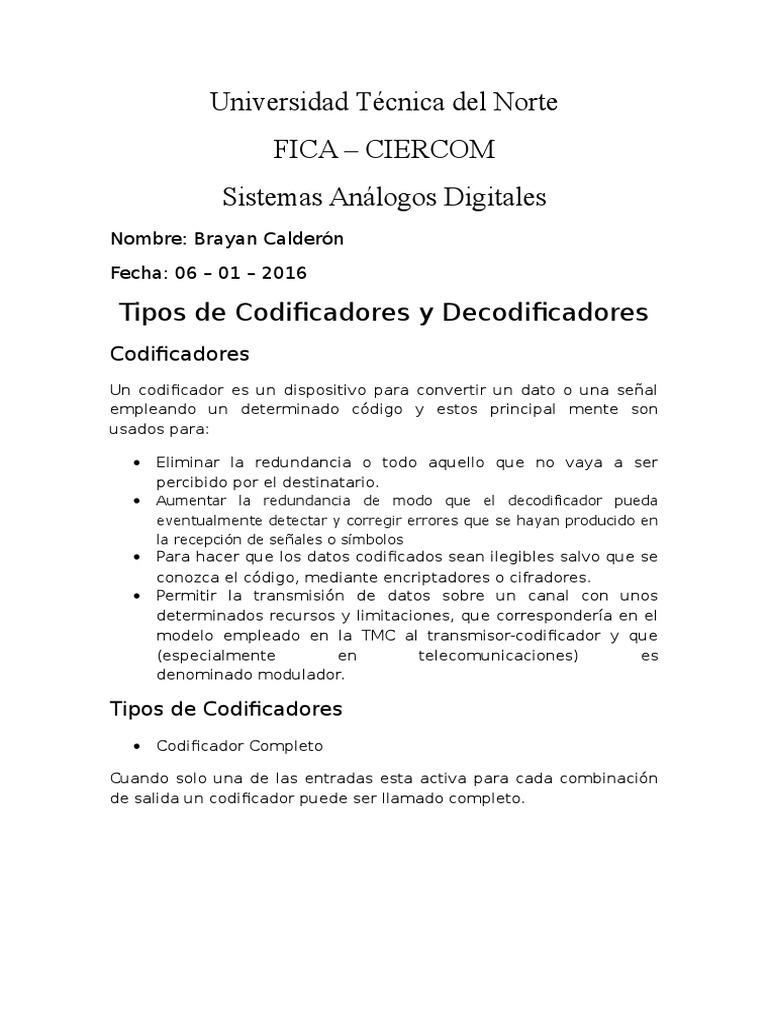 Codificadores y Decodificadores | PDF | Decimal codificado en binario ...