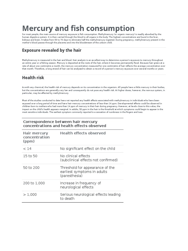 Mercury in fish consumption and health risks | PDF | Mercury (Element ...