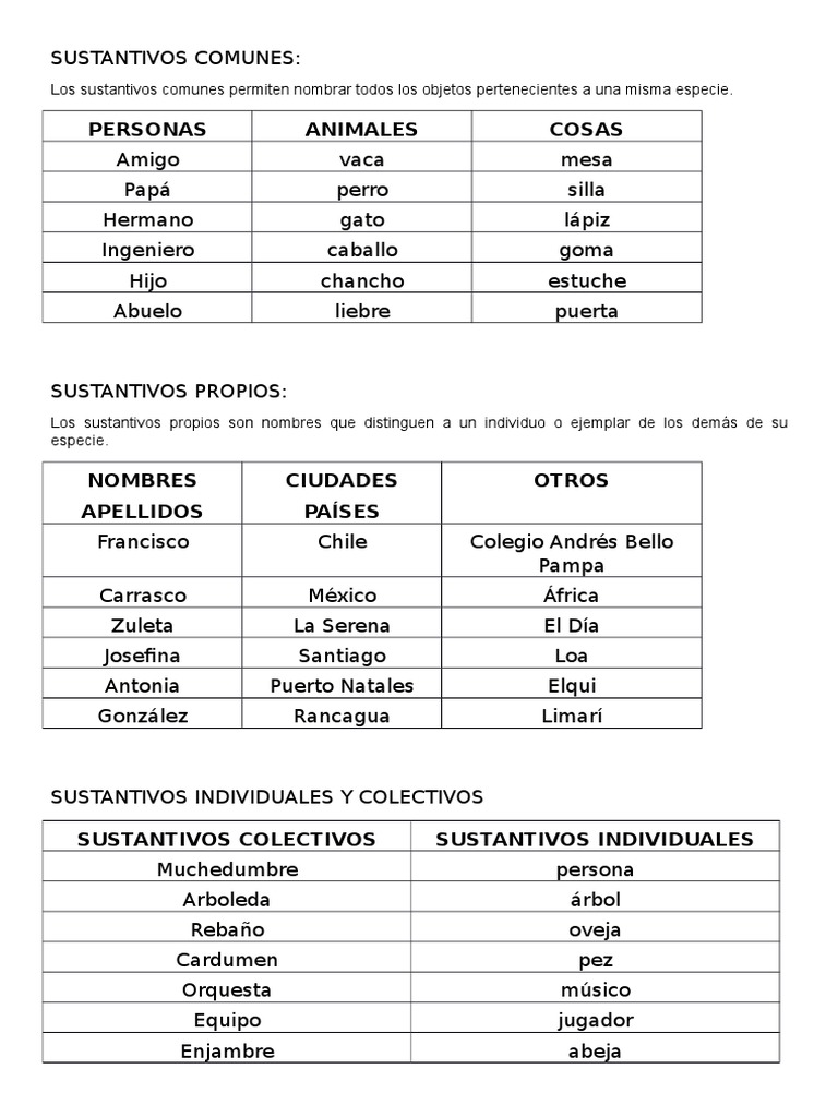 Ejemplos De Sustantivos Comunes Y Propios Clasificar Sustantivos