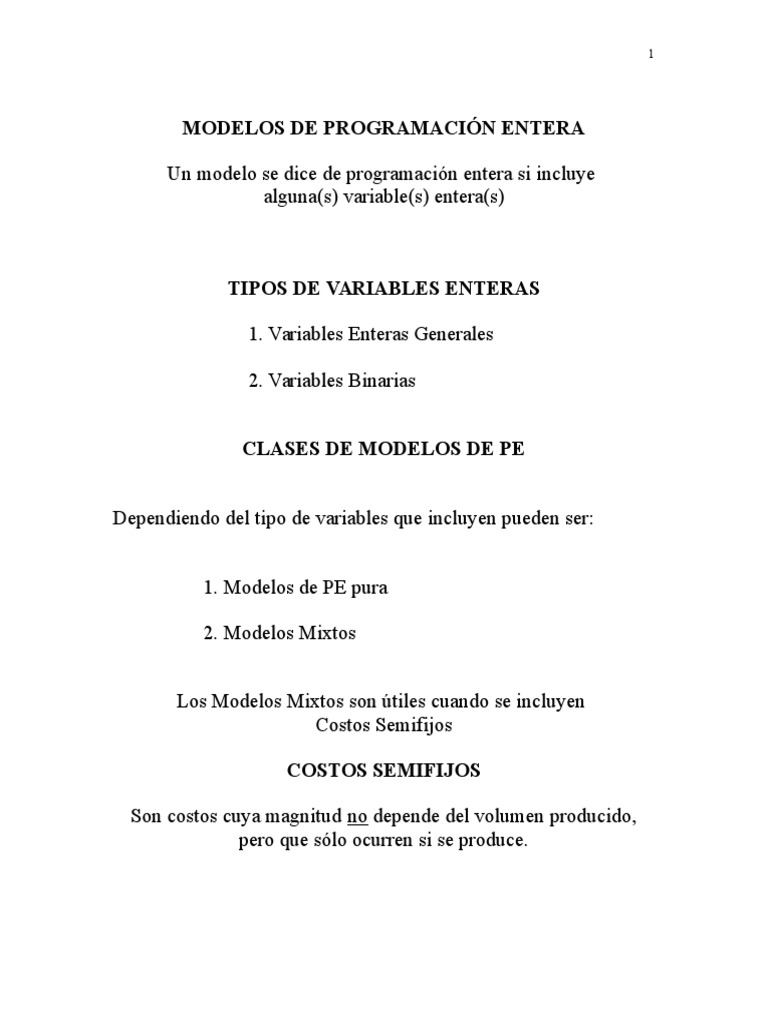 Programacion Lineal Entera Mixta Binaria | PDF | Programación lineal ...