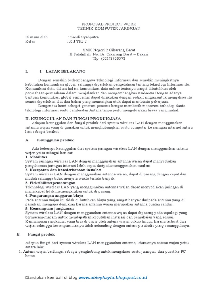 Contoh Proposal Ukk SMK TKJ | PDF