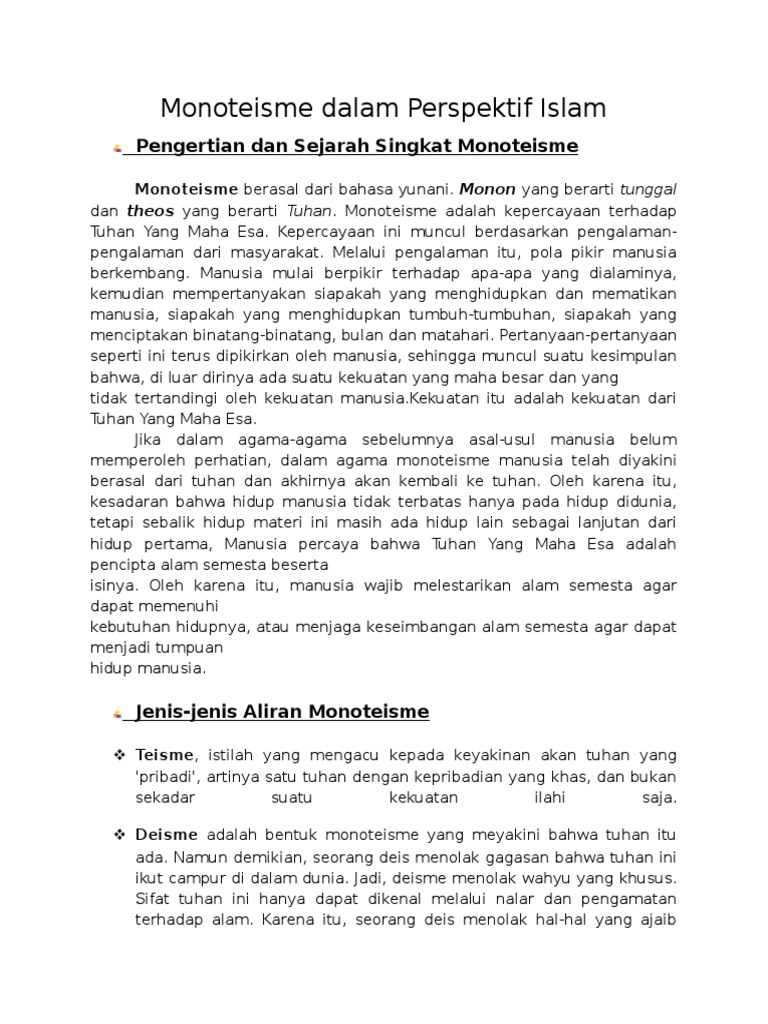 Monoteisme Dalam Perspektif Islam | PDF | Filsafat