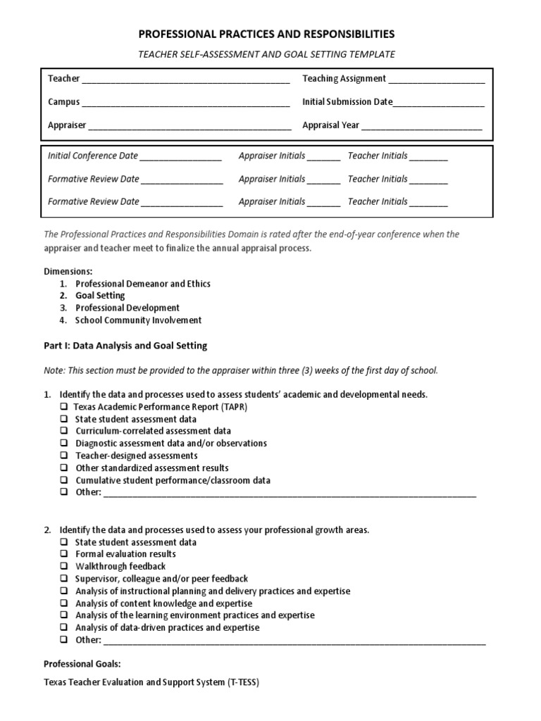 T-Tess Goal Setting Template | PDF | Goal Setting | Educational Assessment