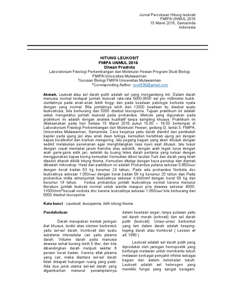 Pengukuran Jumlah Leukosit pada Probandus | PDF