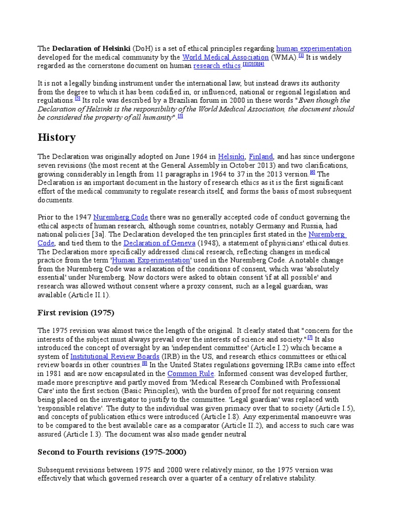 History of the Declaration of Helsinki | PDF | Informed Consent ...