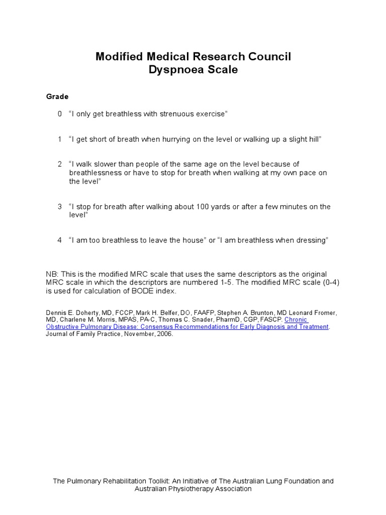 Modified MRC Dyspnea Scale Overview | PDF