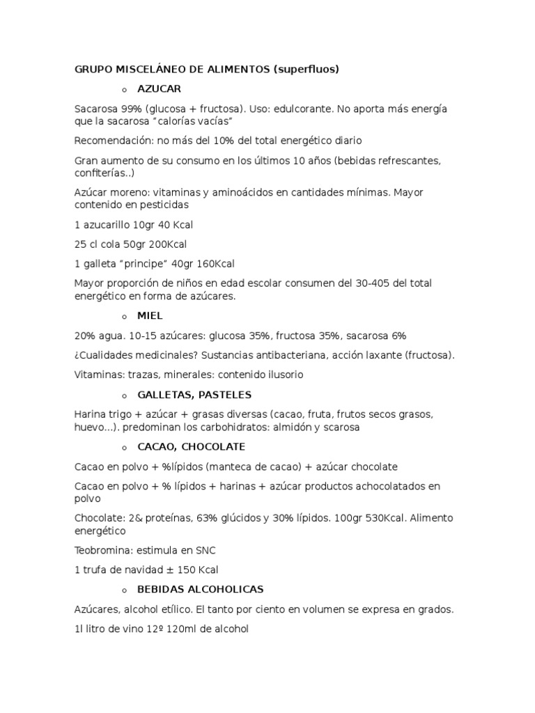 Alimentos Misceláneos y sus Efectos | PDF