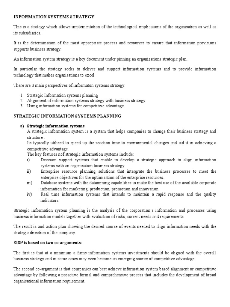 Information Systems Strategy | PDF | Strategic Management | Information ...