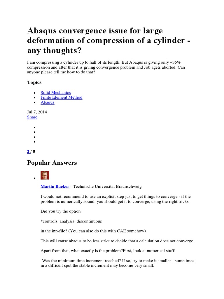 Abaqus Convergence Issue For Large Deformation of Compression of A ...