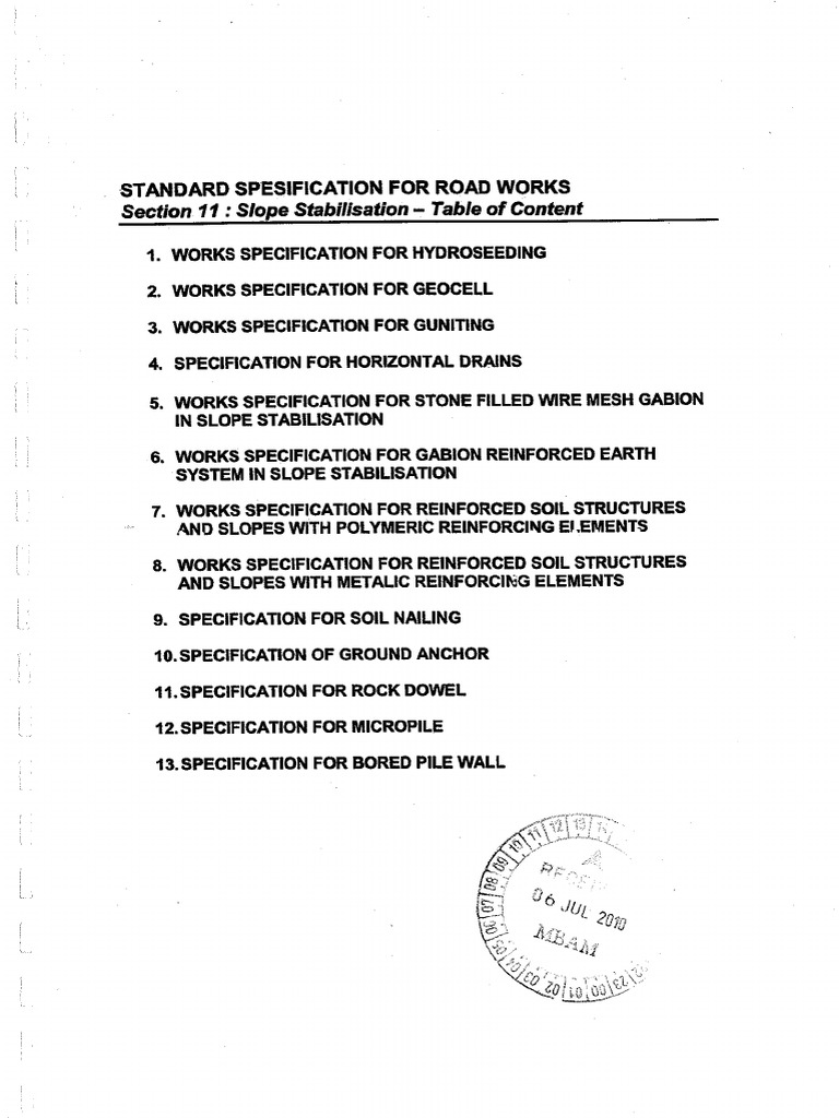 Standard Specification For Road Works - Slope Stabilisation PDF | PDF