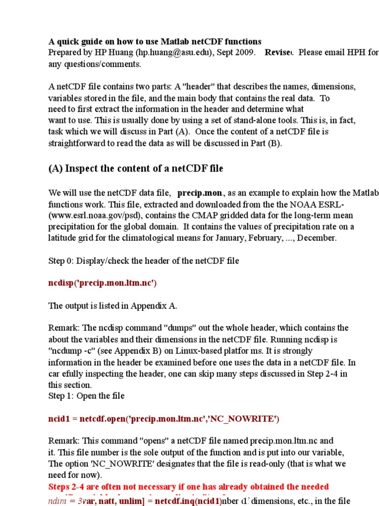 Matlab Netcdf Guide | PDF | Latitude | Parameter (Computer Programming)