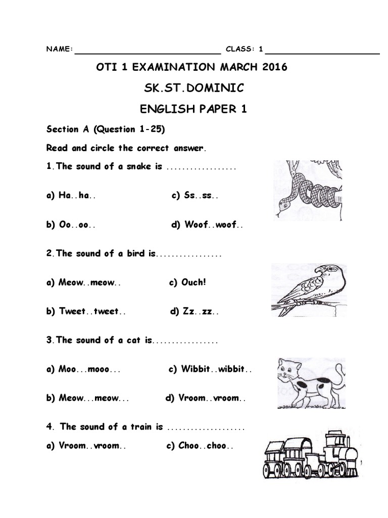 Year 1 English Paper 1 | PDF