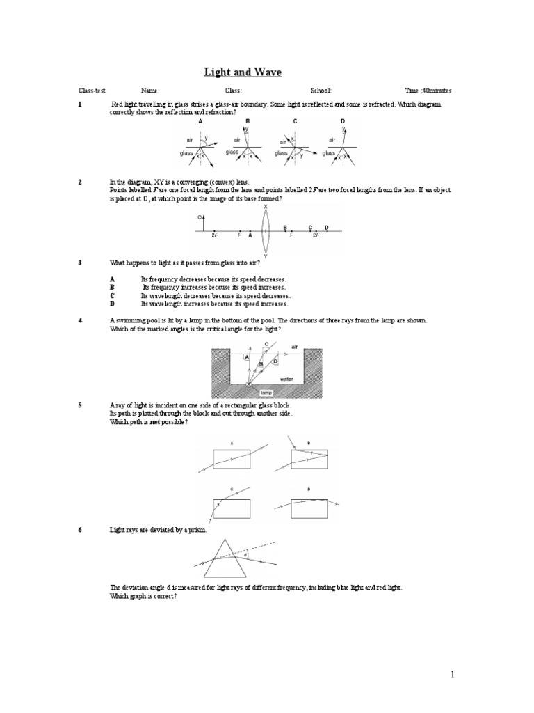 Test Format Light & Wave | PDF | Wavelength | Waves