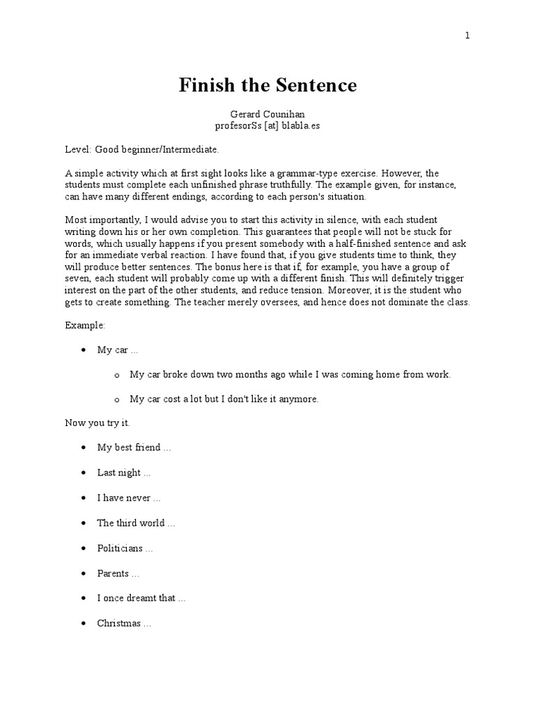 Finish the Sentence... | Newspapers | English As A Second Or Foreign ...