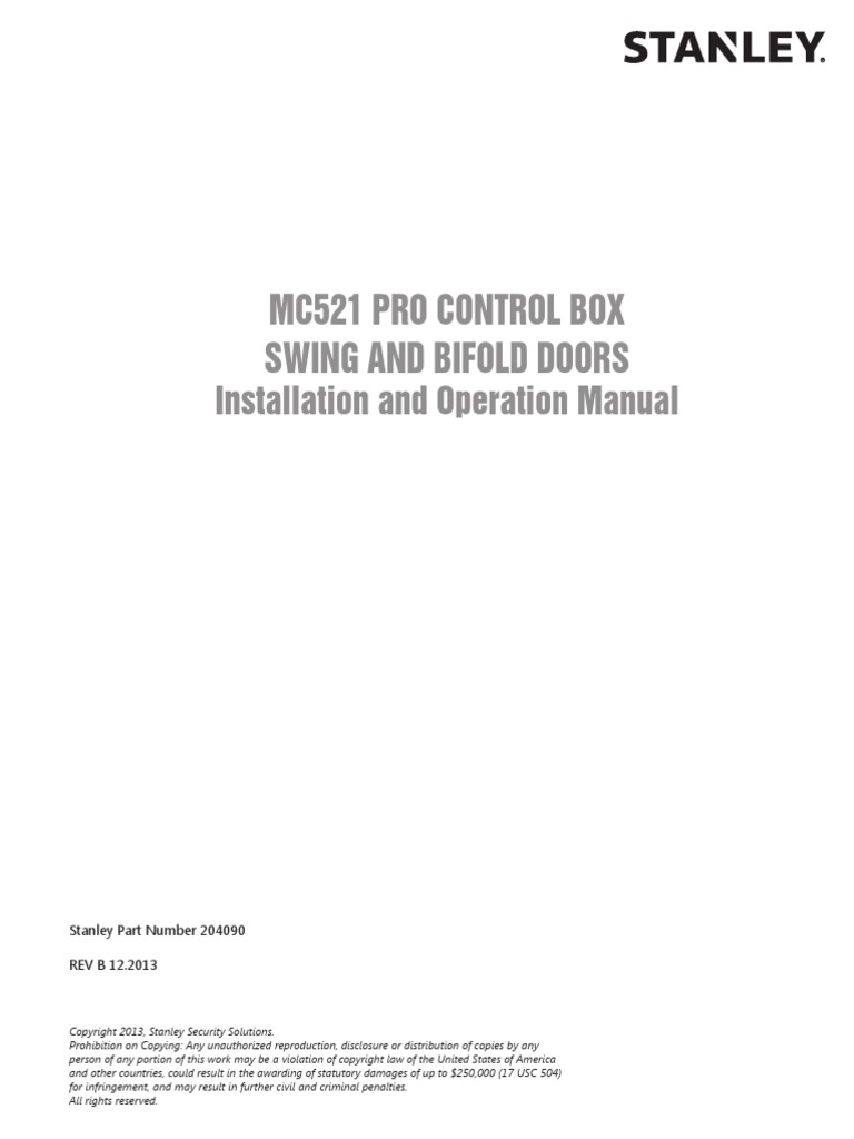 204090B - MC521 Pro Control Box For Swing and Bifold Doors | PDF ...