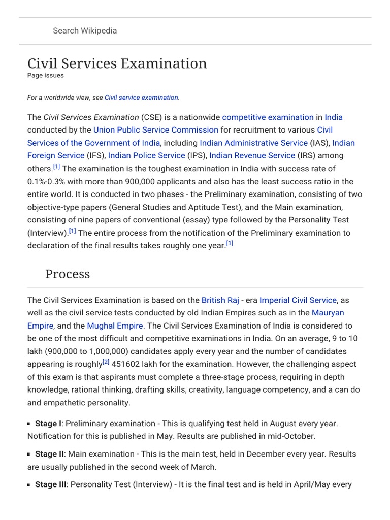 Civil Services Examination - Wikipedia, The Free Encyclopedia | PDF ...