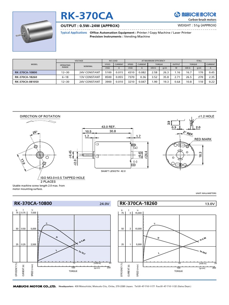 RK-370CA Motor Specifications Overview | PDF | Electric Motor ...