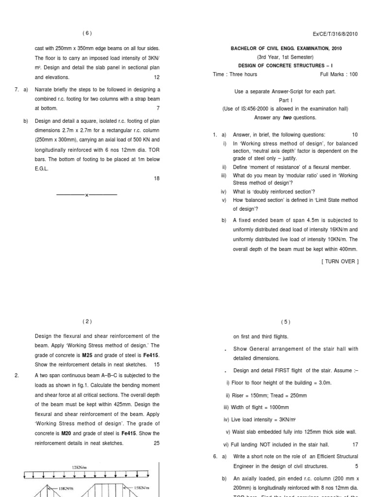 Design of Concrete Structures - I Question Paper | PDF | Beam ...