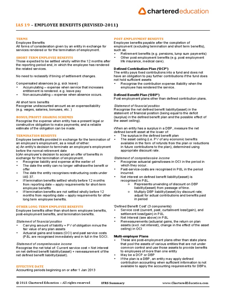 IAS 19 - Employee Benefits | PDF | Income Statement | Defined Benefit ...