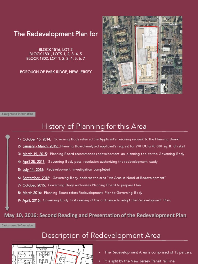 Park Ridge Redevelopment Plan Overview | PDF | Sidewalk | Zoning