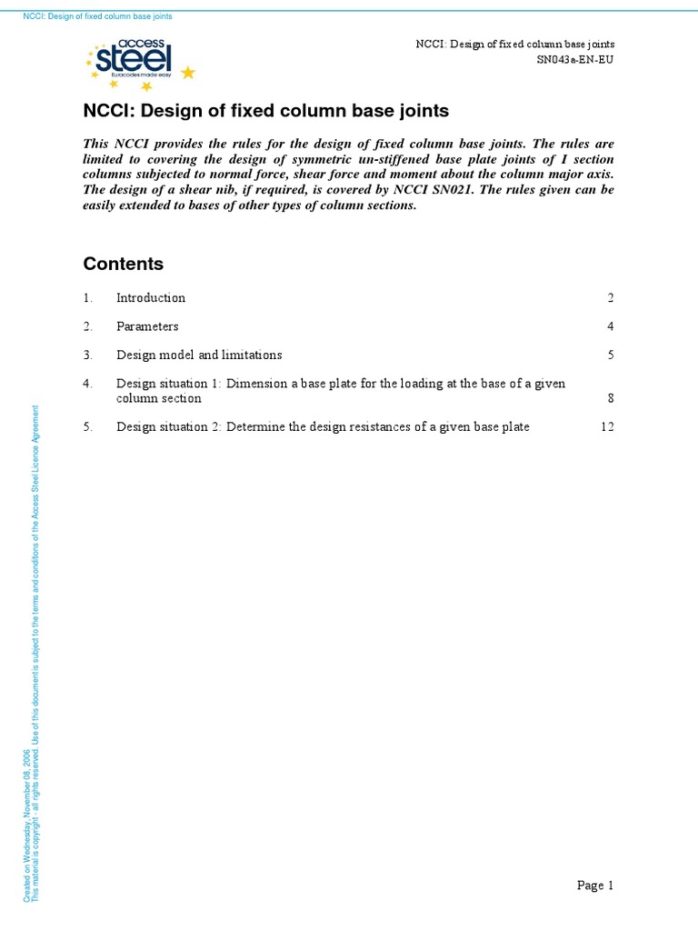 Design of Fixed Column Base Joints | PDF | Structural Steel | Column