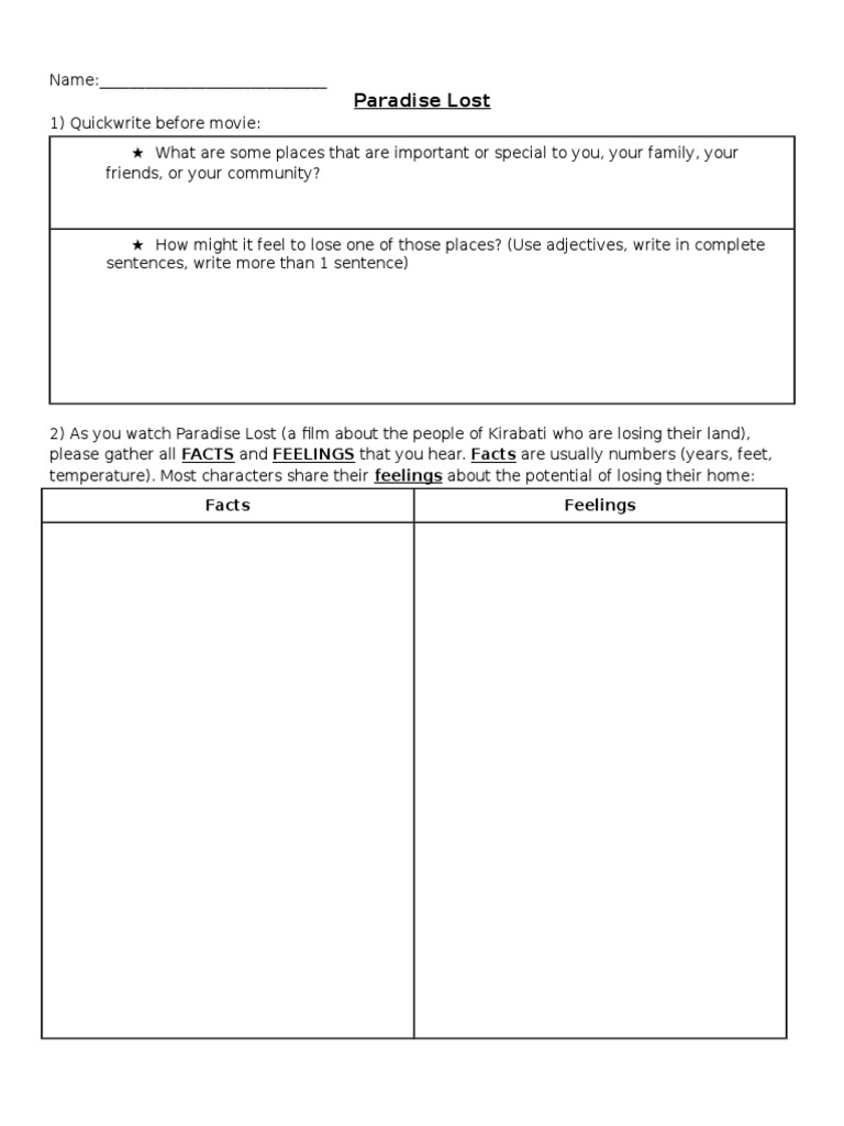 Paradiselostworksheet | PDF